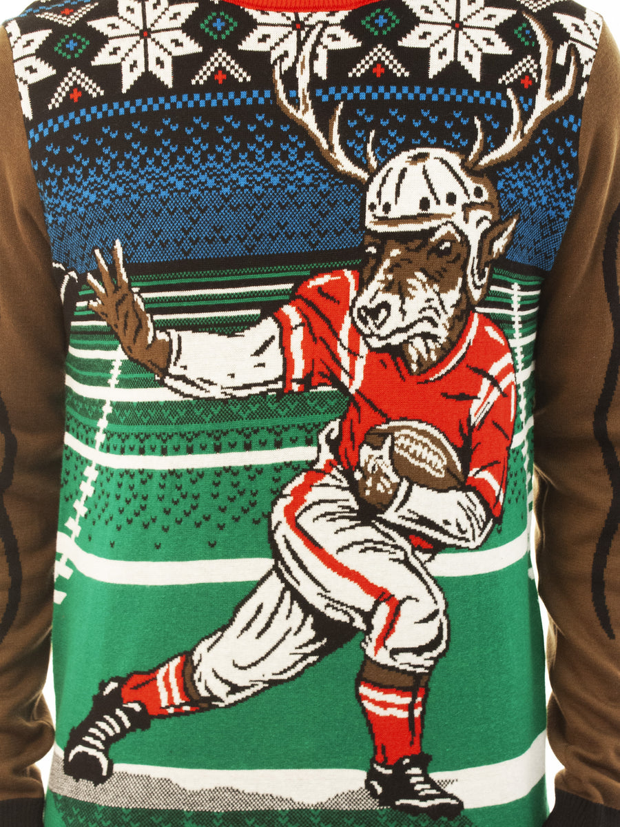 Ugly Christmas Party Sweater Unisex Football Reindeer Long Sleeve ...