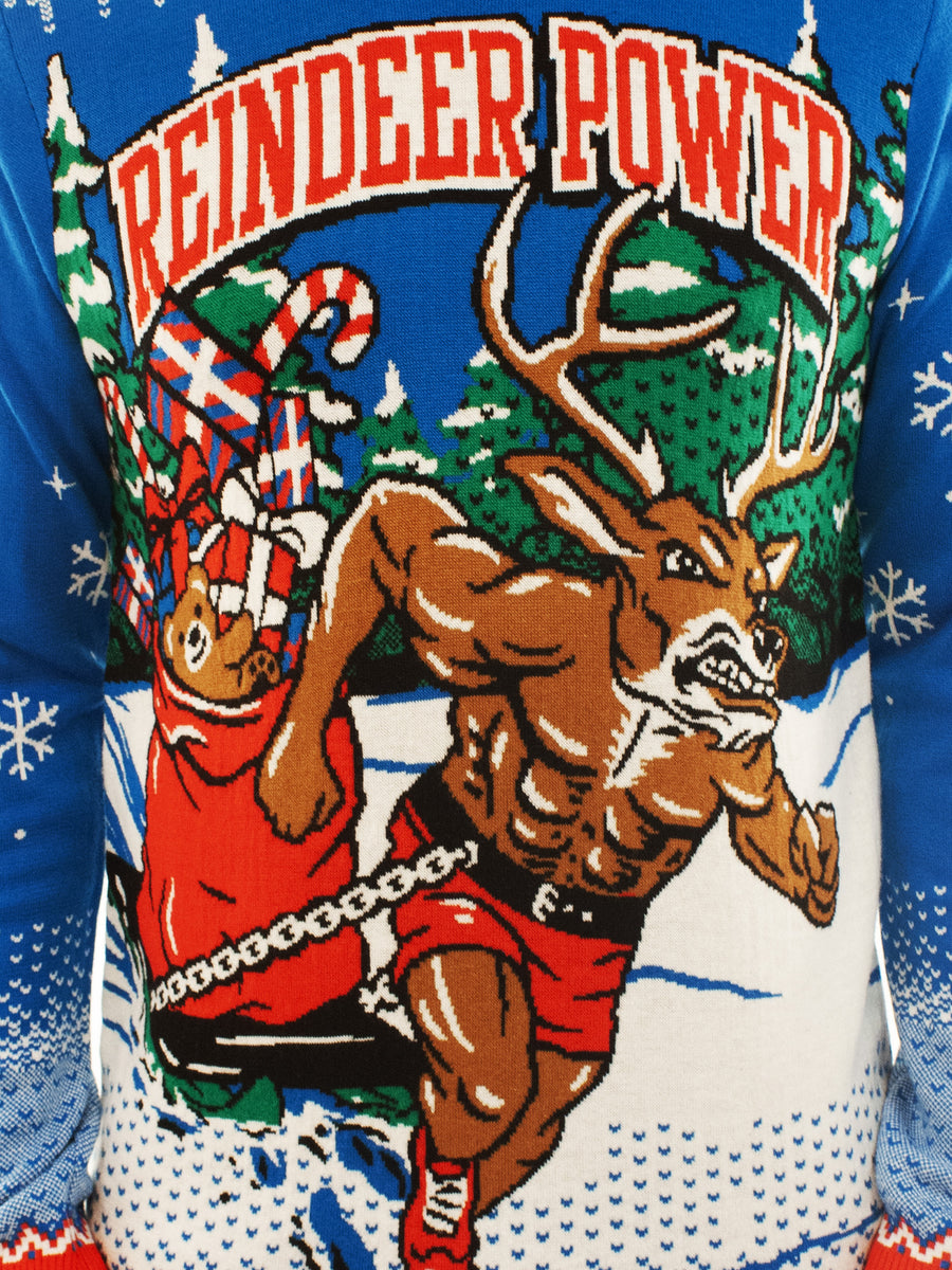 Ugly Christmas Sweater for Men and Women - Workout Reindeer Power ...